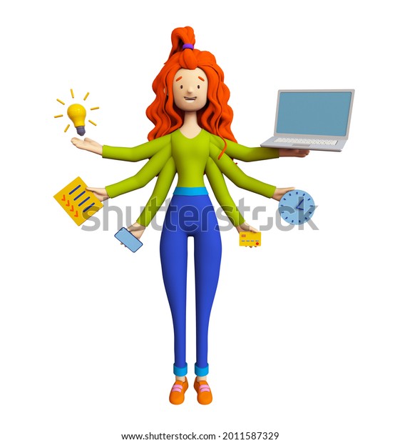 Multitasking Time Management Concept Busy Cartoon Stock Illustration ...