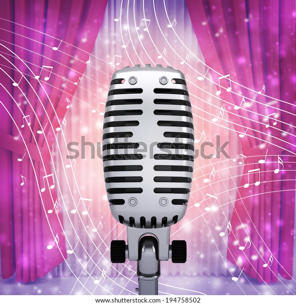 Music Notes Around Studio Microphone Pink Stock Illustration 194758502 ...