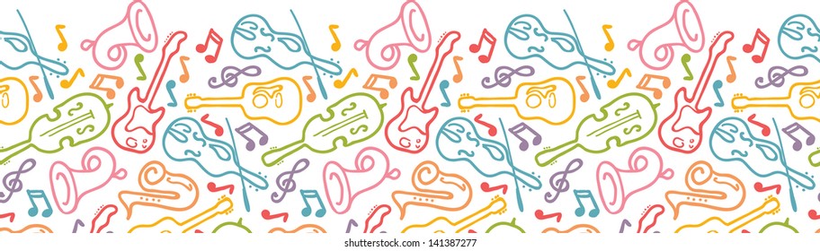 Musical Instruments Horizontal Seamless Pattern Border Stock ...