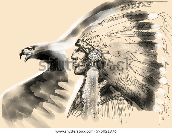 Native American Chief Eagle Stock Illustration 595021976