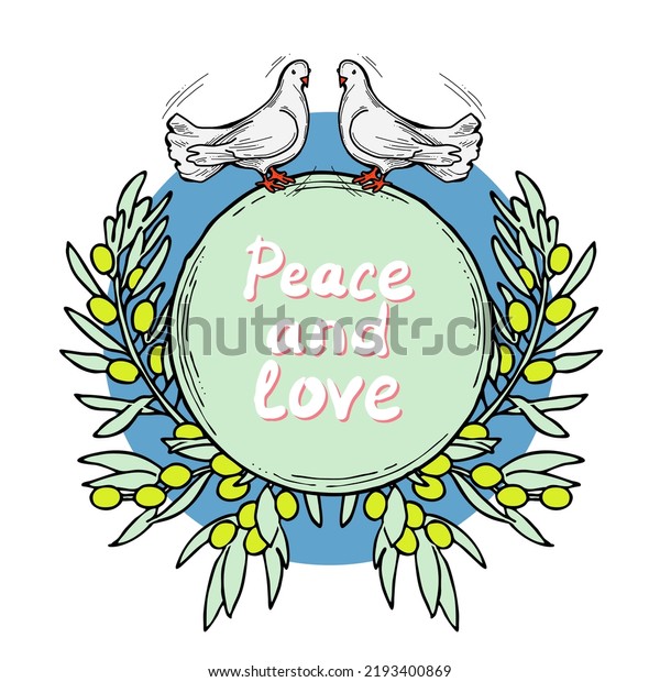 Nature Frame Border Doves Olive Branch Stock Illustration 2193400869 ...