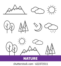 Nature Landscape Thin Line Elements Icons Stock Vector (Royalty Free ...