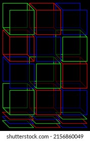Neon Rgb Dimensional Square Pattern Geometric Stock Illustration ...