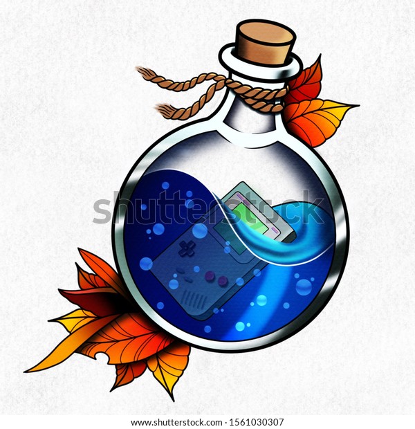 Neotraditional Beaker Tattoo Flash Stock Illustration 1561030307 ...