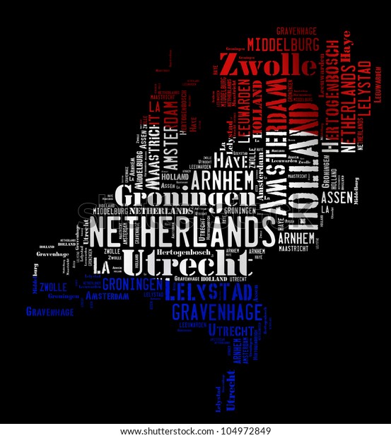 Netherlands Map Words Cloud Major Cities Stock Illustration 104972849 ...