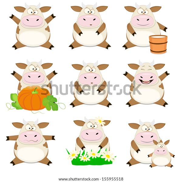 Nice Cartoon Set Cows Stock Illustration 155955518