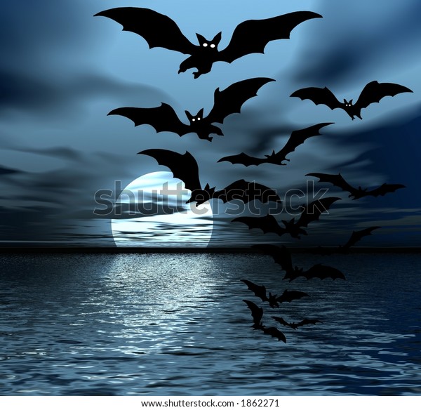 Night Moon Bats Stock Illustration 1862271