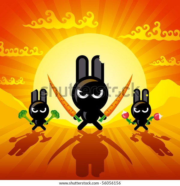 Ninja Rabbits Stock Illustration 56056156
