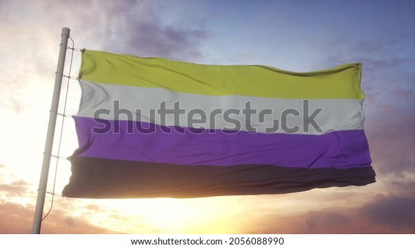 Nonbinary Pride Flag Waving Wind Sky Stock Illustration 2056088990 ...