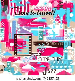 Nyc Seamless Pattern Wallpaper Collage Seamless Stock Illustration ...