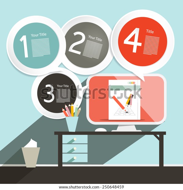 Office Infographics Template Layout Computer Table Stock Illustration ...