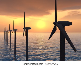Ilustrasi Stok Offshore Wind Farm Computer Generated 3d 139939738 ...
