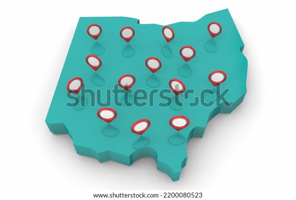 Ohio State Map Oh Pin Locatioins Stock Illustration 2200080523 ...