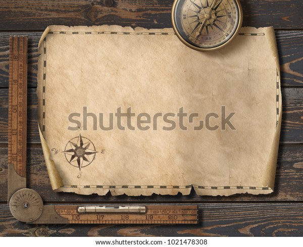 Old Blank Map Background Compass Adventure Stock Illustration ...