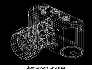 Old Camera Architect Blueprint 3d Renderings Stock Illustration ...