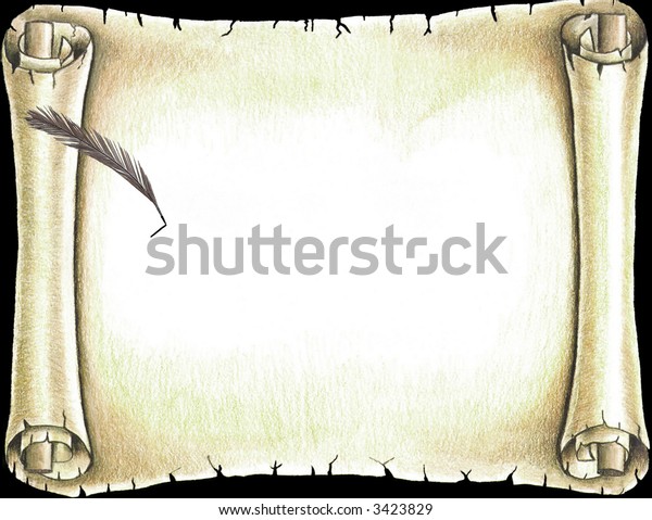Old Fashioned Blank Parchment Scroll Feather Stock Illustration 3423829