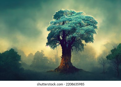 Old Magic Tree Roots Forest Digital Stock Illustration 2208635985 ...