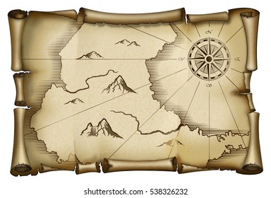 Old Map Scroll Old Map On Stock Illustration 538326232