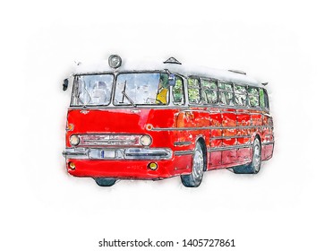 Old Model Bus Art Processing Stock Illustration 1405727861 | Shutterstock