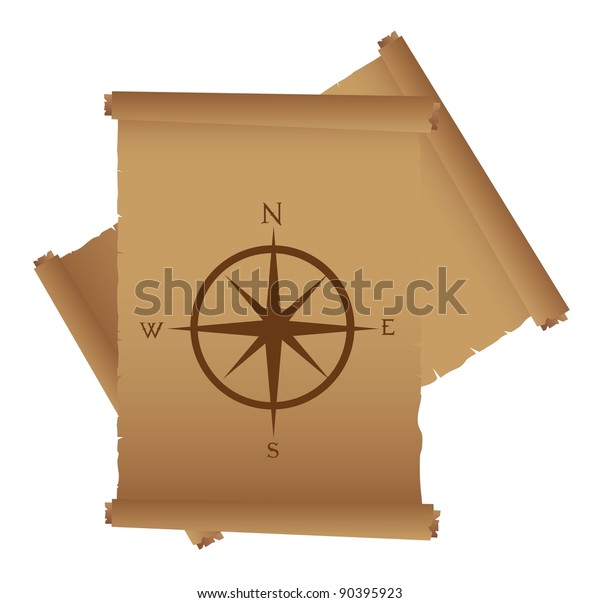 Old Parchment Compass Rose Vector Illustration: ภาพประกอบสต็อก 90395923 ...