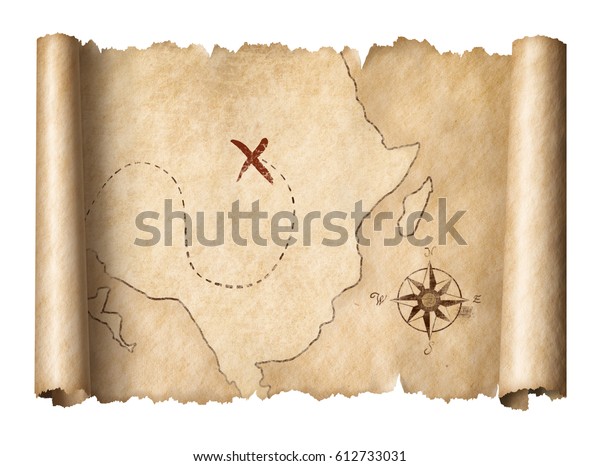 old pirates treasure scroll map isolated 3d illustration