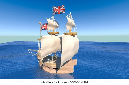Old Ship Side View Final Render Stock Illustration 1405542884