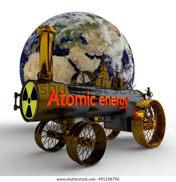 Old Tractor Steam Engine Atomic Energy Stock Illustration 495108796 ...