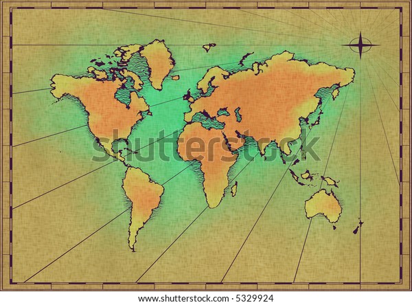 Old World Map Drawn Onto Parchment Stock Illustration 5329924 ...