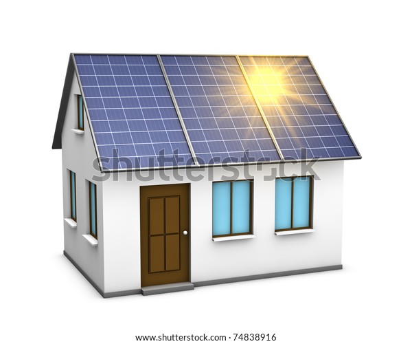 One 3d Render House Solar Panels Stock Illustration 74838916