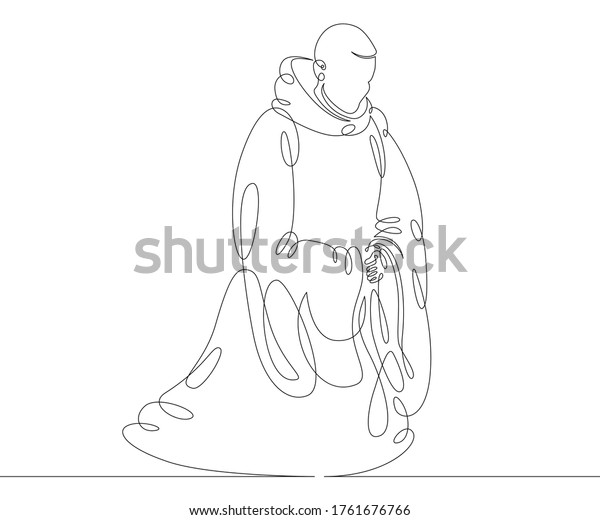 One Continuous Drawing Line Catholic Monk Stock Illustration 1761676766 ...