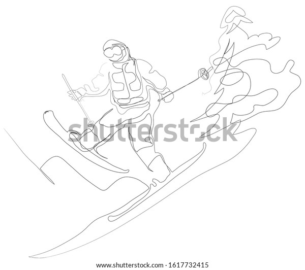 One Continuous Line Drawing Ski Jumpskier Stock Illustration 1617732415 ...