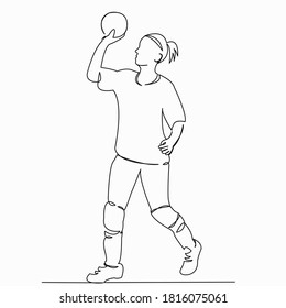 Handball Player Woman Sketch Contour Illustration Stock Vector (Royalty ...