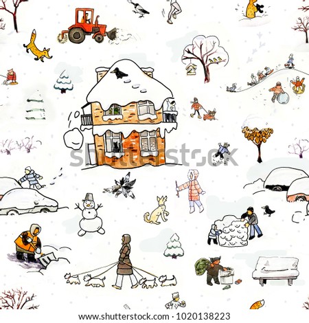 One Snowy Day Seamless Pattern Hand Stock Illustration 1020138223 ...