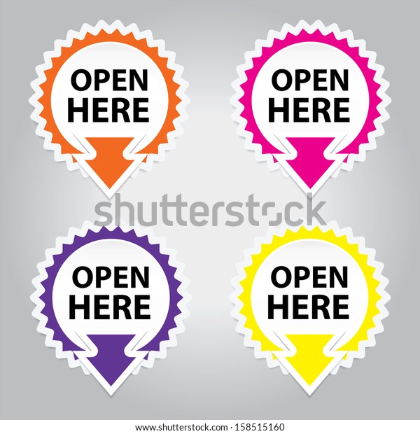 Open Here Button Icon Sticker Symbols Stock Illustration 158515160 ...