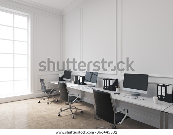 Open Space Office Tables Computers Arranged Stock Illustration ...