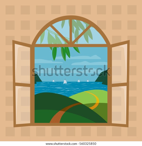 Open Window Outdoor Outside View Through Stock Illustration 560325850