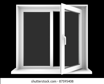 Opened White Window Isolated On Black Stock Illustration 87595408 ...