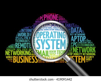 Operating System Word Cloud Magnifying Glass Stock Illustration ...