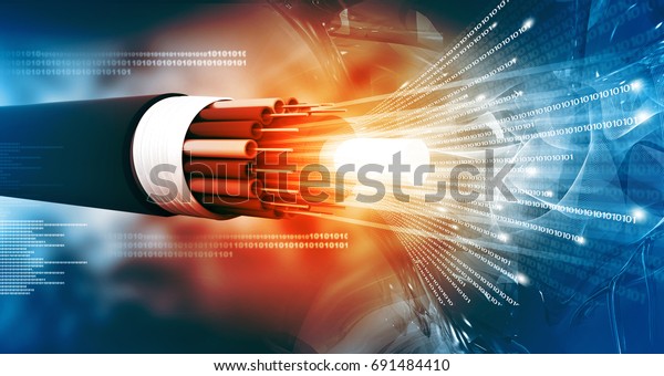 Optical Fiber Cable Binary Cods 3d Stock Illustration 691484410