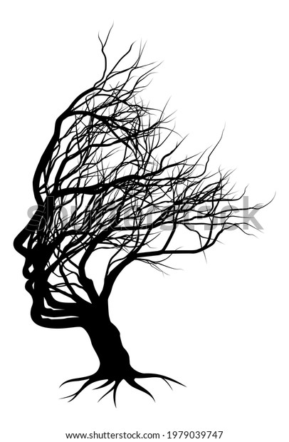 Optical Illusion Bare Tree Face Child Stock Illustration 1979039747 ...