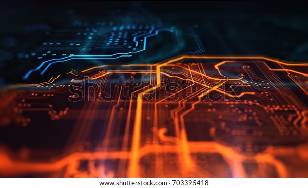 Orange Blue Technology Background Circuit Board Stock Illustration ...