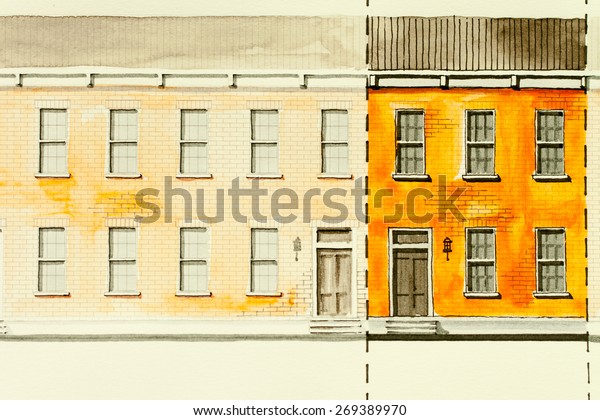 Orange Elevation Architectural Sketch Drawing Block: ภาพประกอบสต็อก ...