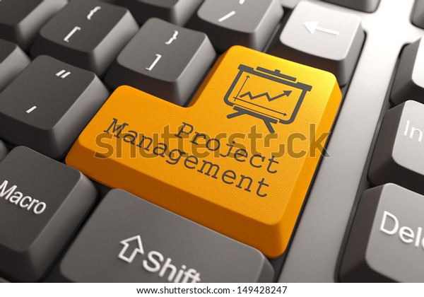 Orange Project Management Button On Computer Stock Illustration 149428247