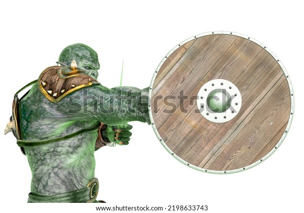 Orc Warrior Holding Shield Close 3d Stock Illustration 2198633743 ...