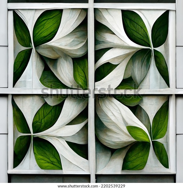 Organic Patterns Facade White Windows Green Stock Illustration ...