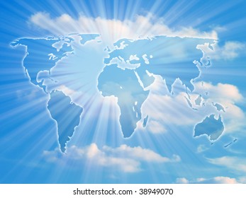 World Map Sun Blue Sky Stock Photo (Edit Now) 161068088