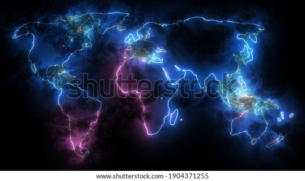 Outline World Map Fire Burning Line Stock Illustration 1904371255 ...