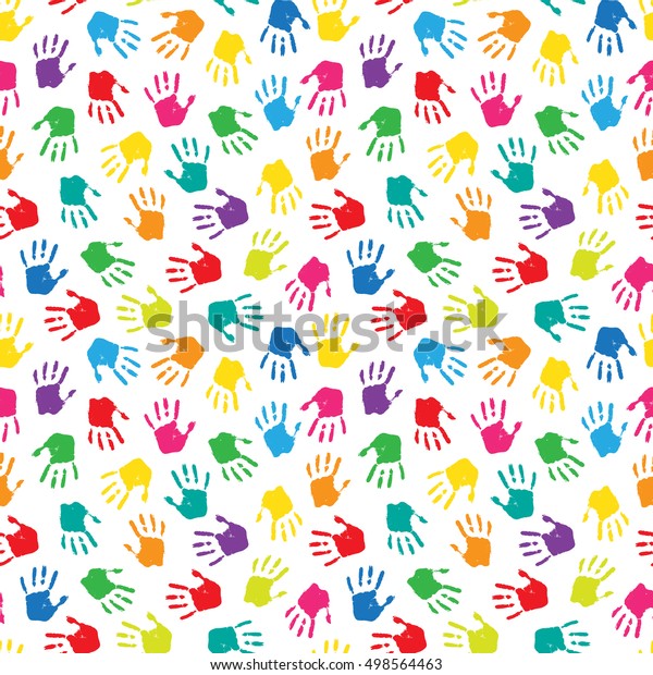 Paint Hand Prints Background Colorful Seamless Stock Illustration 498564463