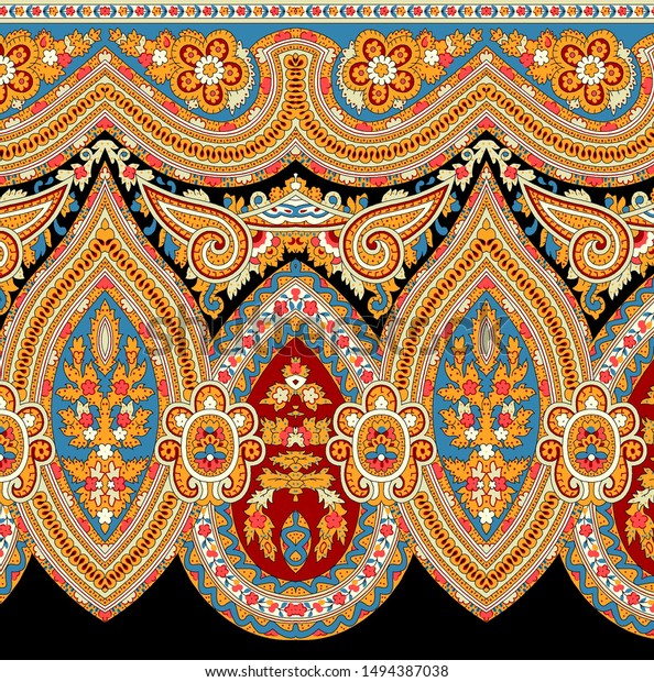 Paisley Pattern Border Pattern Design Stok İllüstrasyon 1494387038