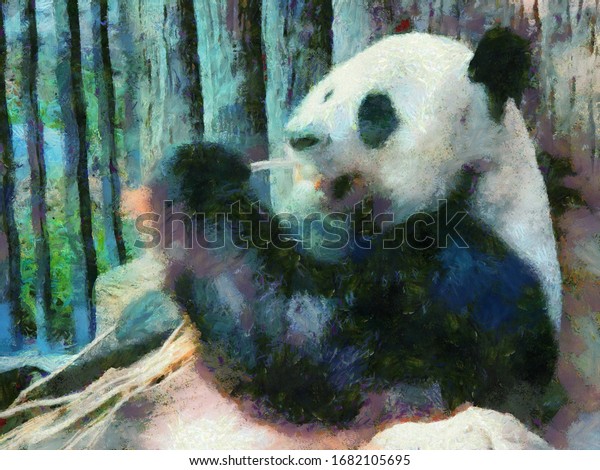Panda Various Postures Illustrations Creates Impressionist Stock ...